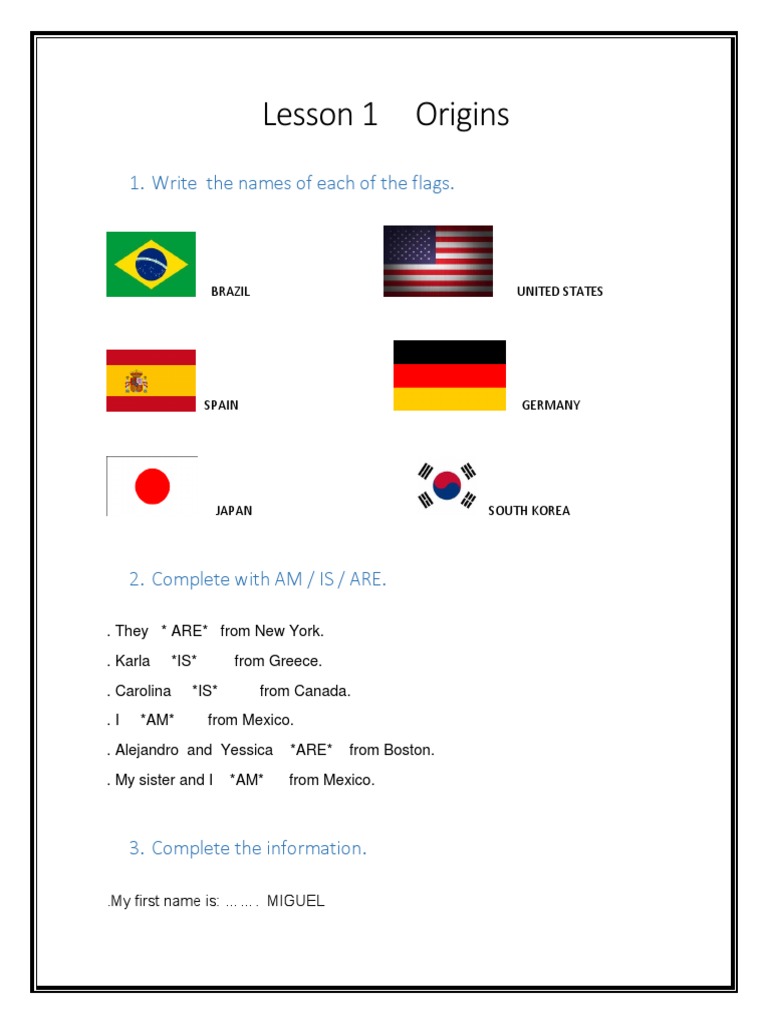 Lesson 1 Origins: 1. Write The Names of Each of The Flags | PDF ...