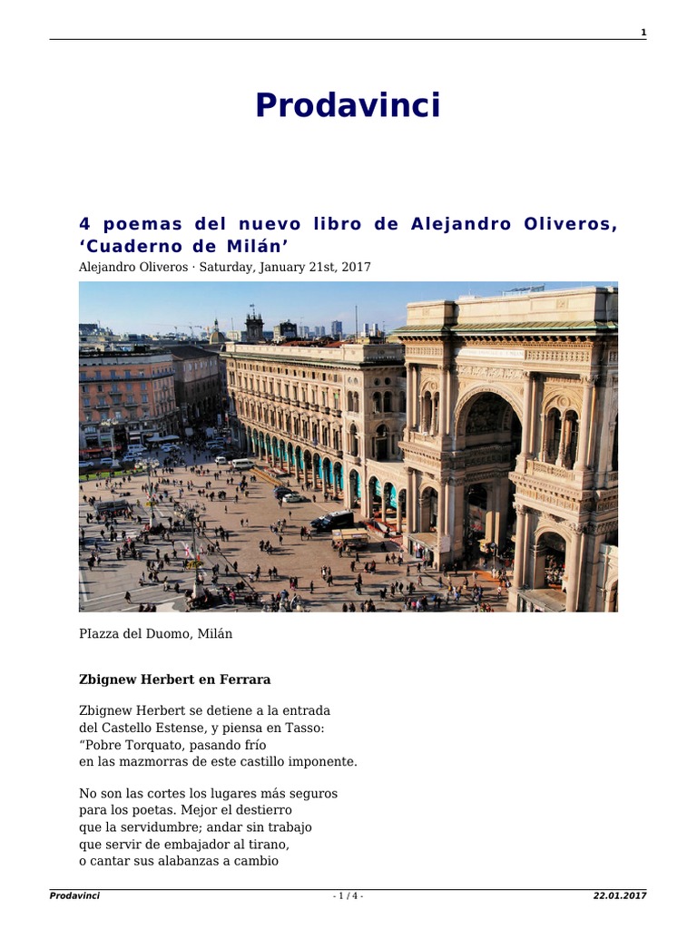 4 Poemas Del Nuevo Libro de Alejandro Oliveros 'Cuaderno de Milan | PDF ...
