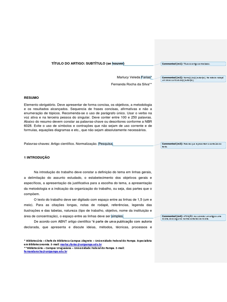 Template De Artigo Científico Pdf Citação Abstract Resumo