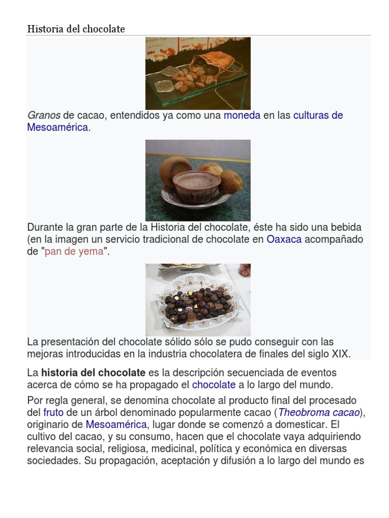 Historia de Chocolate | PDF | Chocolate | Alimentos