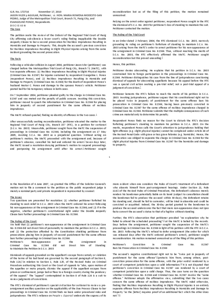 Ivler To Gayrama Cases | PDF | Double Jeopardy | Acquittal