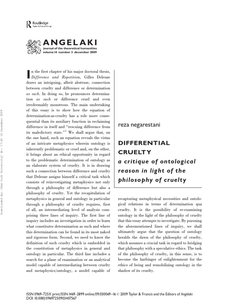 Differential Cruelty: A Critique of Ontological Reason in Light of The ...