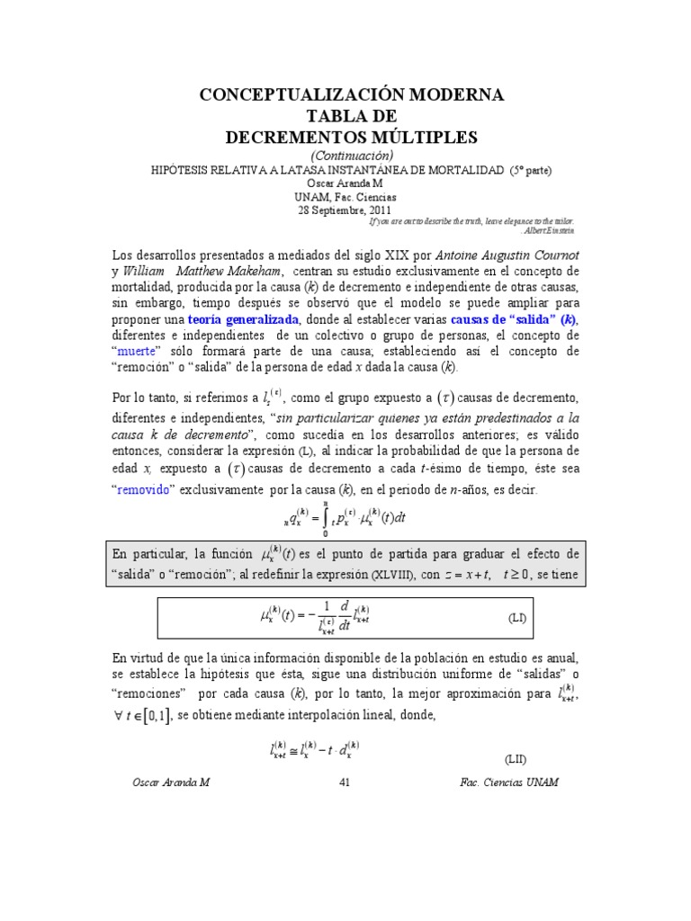 Conceptualización Moderna Tabla de Decrementos Multiples PDF | PDF ...