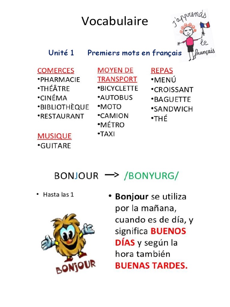 Unité 1 Premiers Mots en Français | PDF
