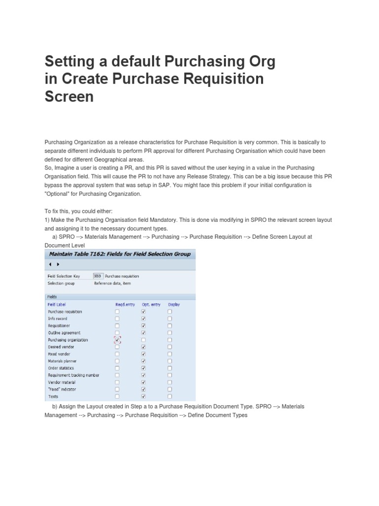 Setting A Default Purchasing Org in Create Purchase Requisition Screen | PDF | Software ...