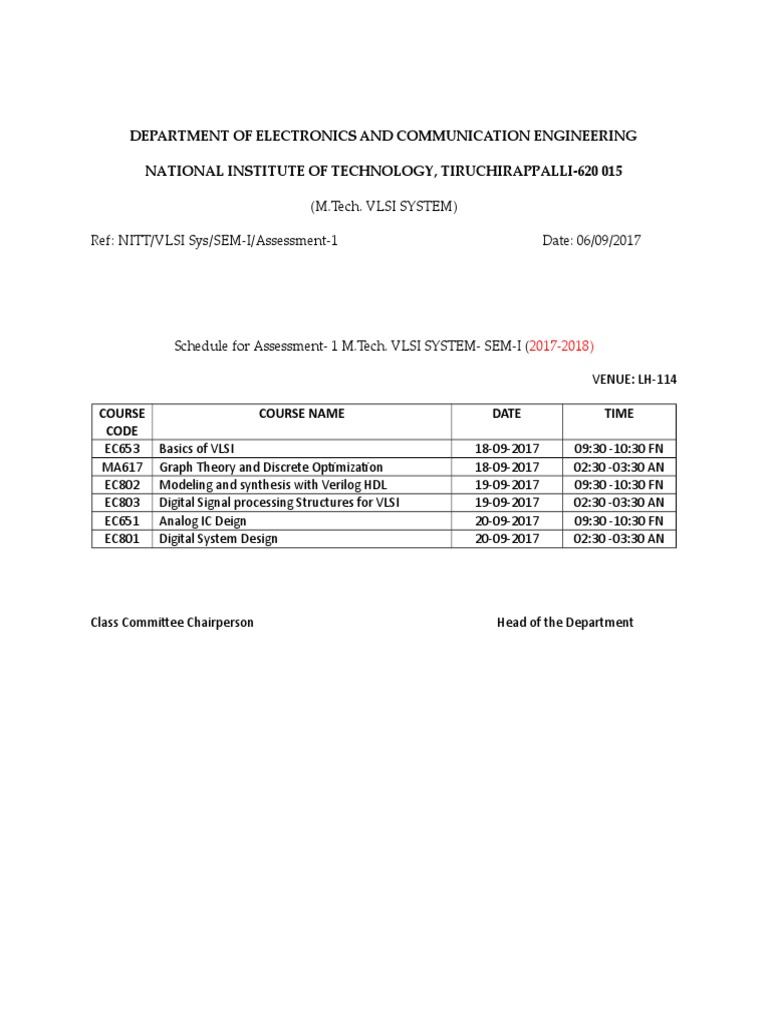 M.Tech VLSI System Assessment Schedule | PDF | Hardware Description ...