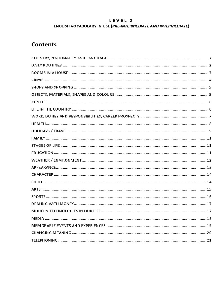 Level 2 (English Vocabulary in Use Pre-Interm & Interm) | PDF ...