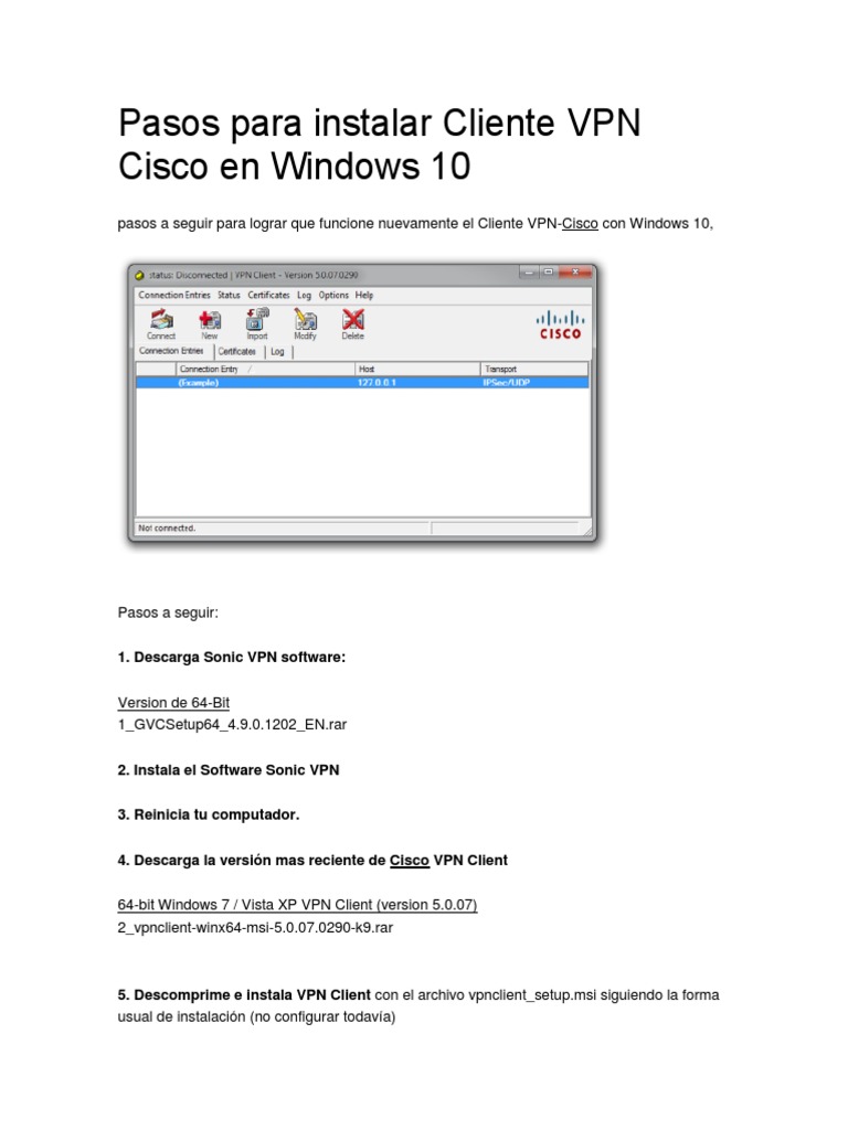 Instala VPN Cisco en Windows 10 | PDF