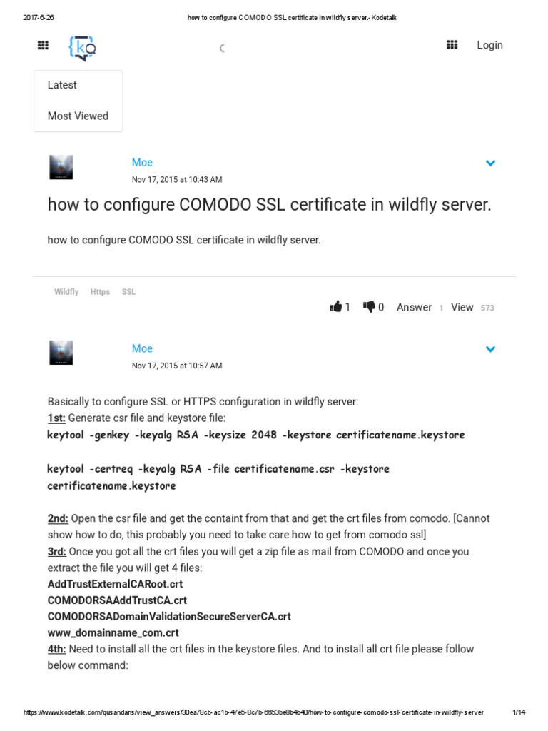 How To Configure COMODO SSL Certificate in Wildfly Server | PDF | Transport Layer Security ...