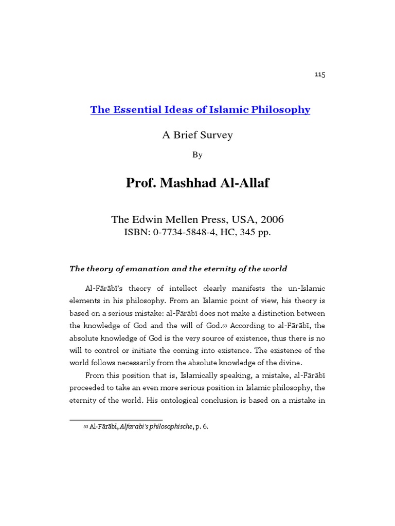 Al-Farabi The Theory of Emanation and TH | PDF | Nous | Metaphysics