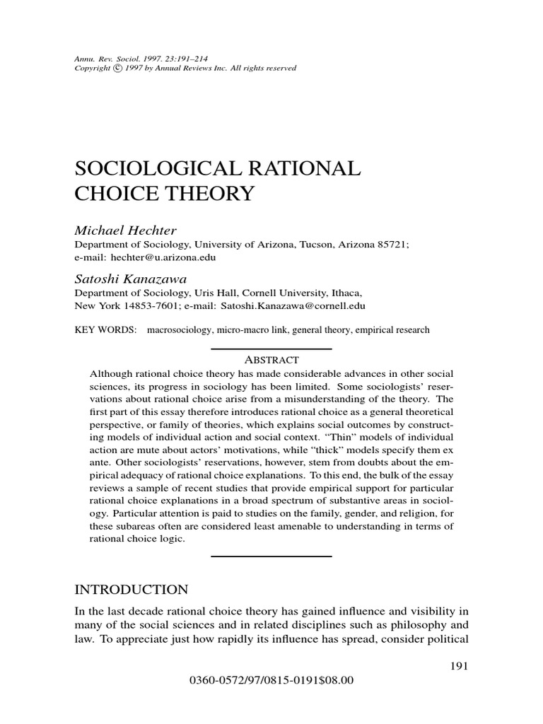 Hechter, Kanazawa - Sociological Rational Choice Theory PDF | PDF ...