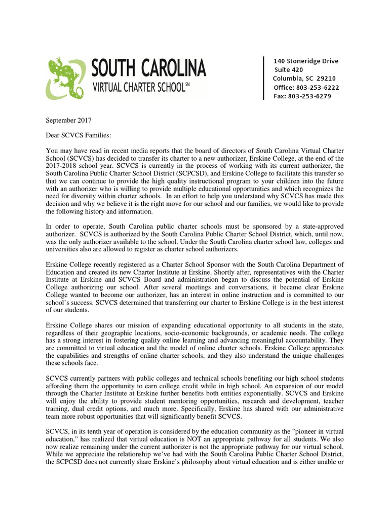 SCVCS Parent Information Letter | PDF | Charter School | Educational ...