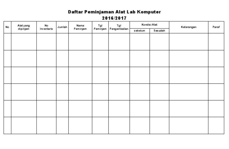 Daftar Peminjaman Alat Lab Komputer