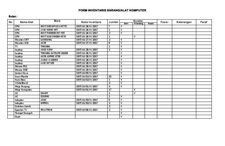 Form Inventaris Barang | PDF