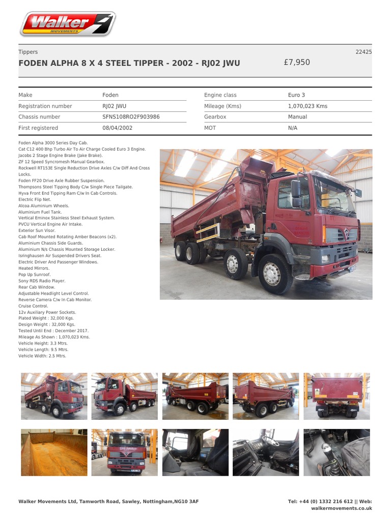 Foden Alpha 8 X 4 Steel Tipper 2002 Rj02 Jwu | PDF | Truck | Vehicles