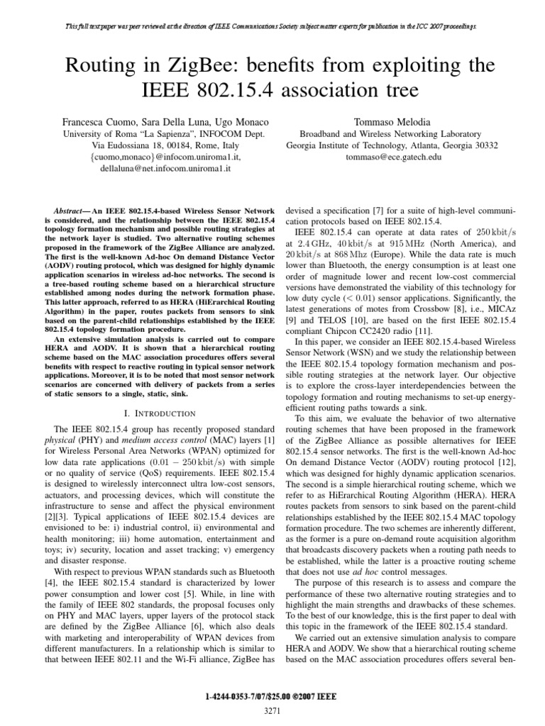 Routing In Zigbee Benefits From Exploiting The Ieee 802154 Association Tree Pdf Routing