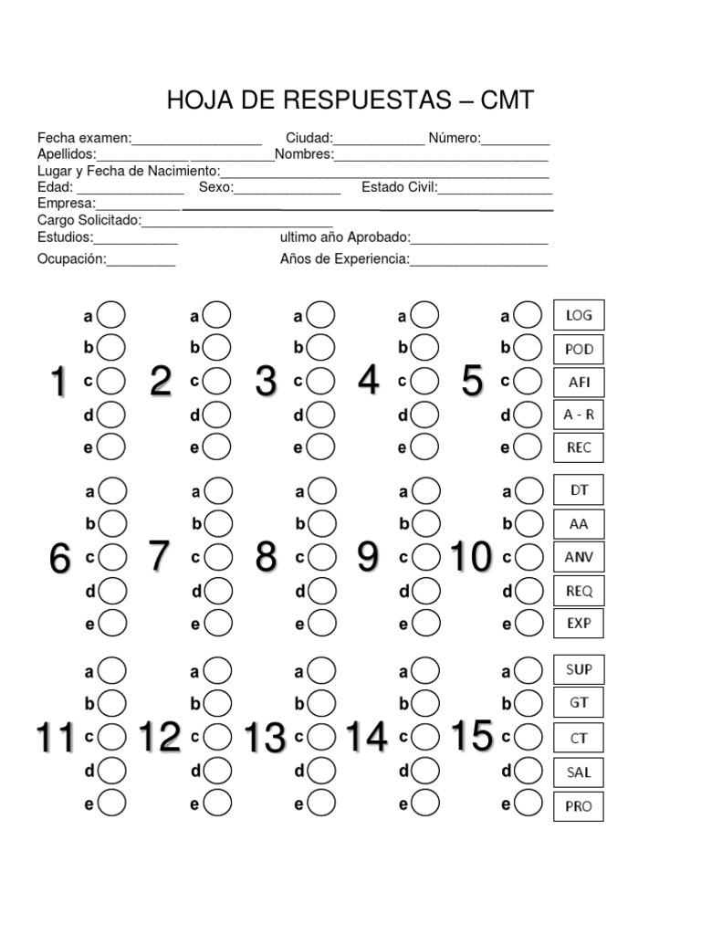 Hoja de Respuestas CMT | PDF