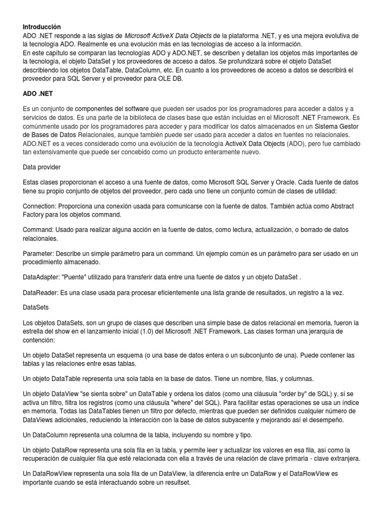 Introducción | PDF | Active X Data Objects | Marco de la entidad