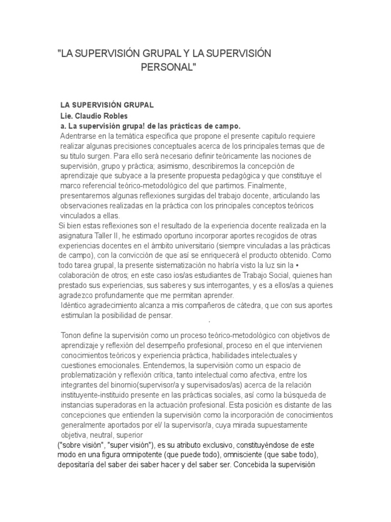 La Supervision Grupal y La Supervision Personal | PDF | Trabajo Social | Aprendizaje