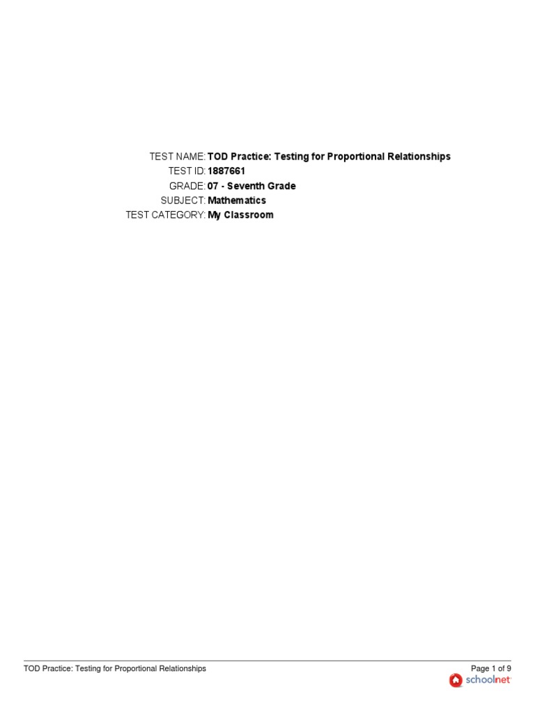 Proportional Relationships Practice Test | PDF | Teaching Mathematics