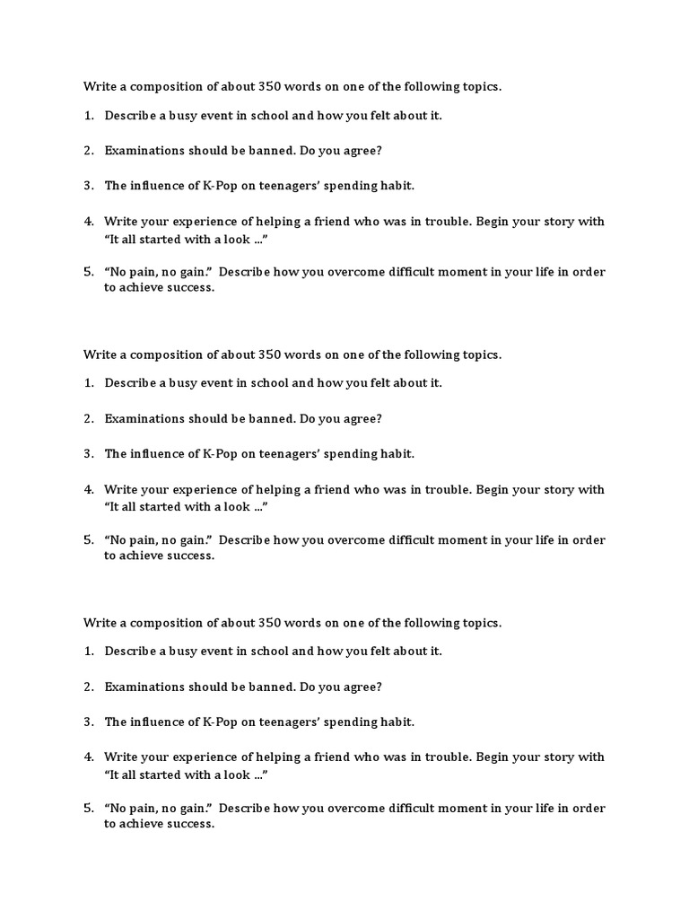 Write a Composition of About 350 Words on One of the Following Topic1