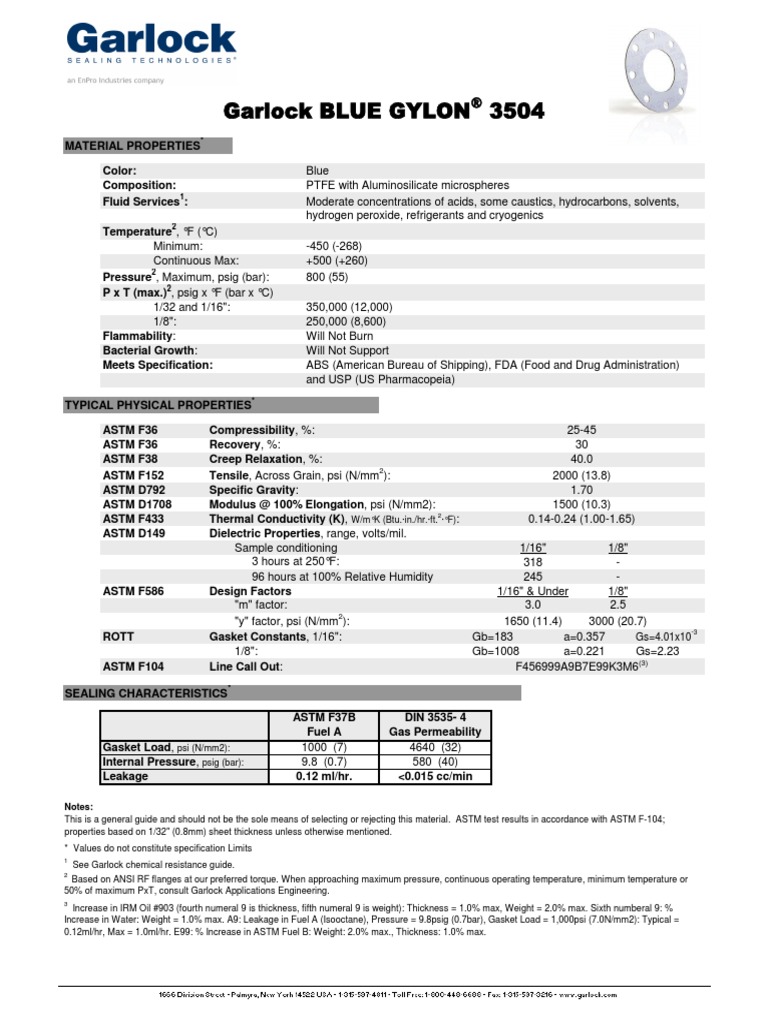 3504 Blue Gylon Data Sheet PDF | PDF | Materials | Chemistry