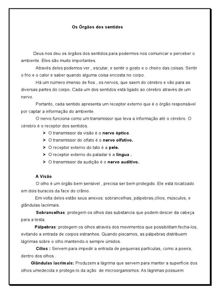 Texto Informativo - Os Órgãos Dos Sentidos | PDF | Orelha | Olho