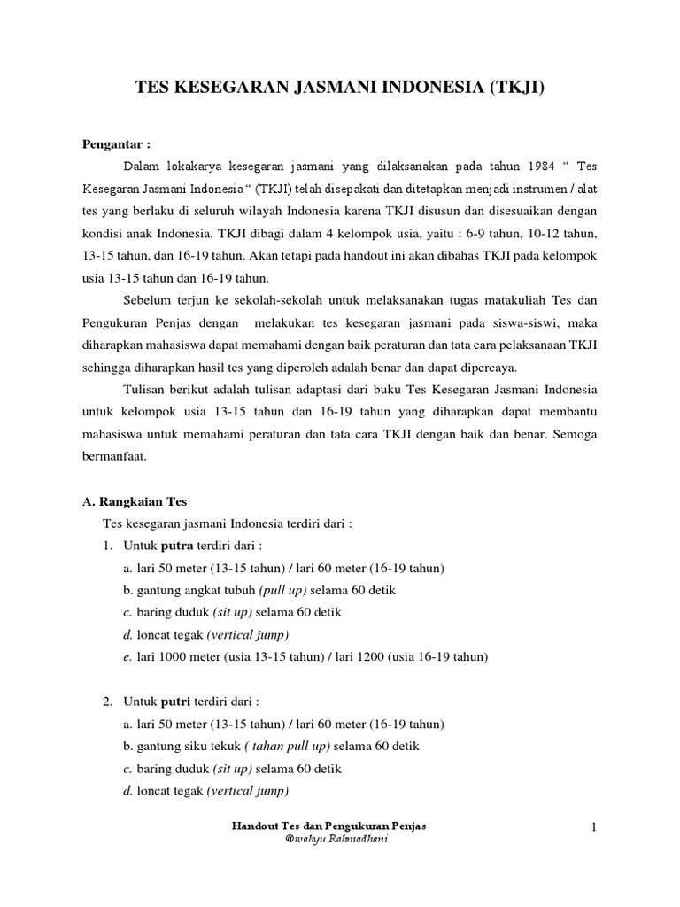 Tes Kesegaran Jasmani Indonesia | PDF