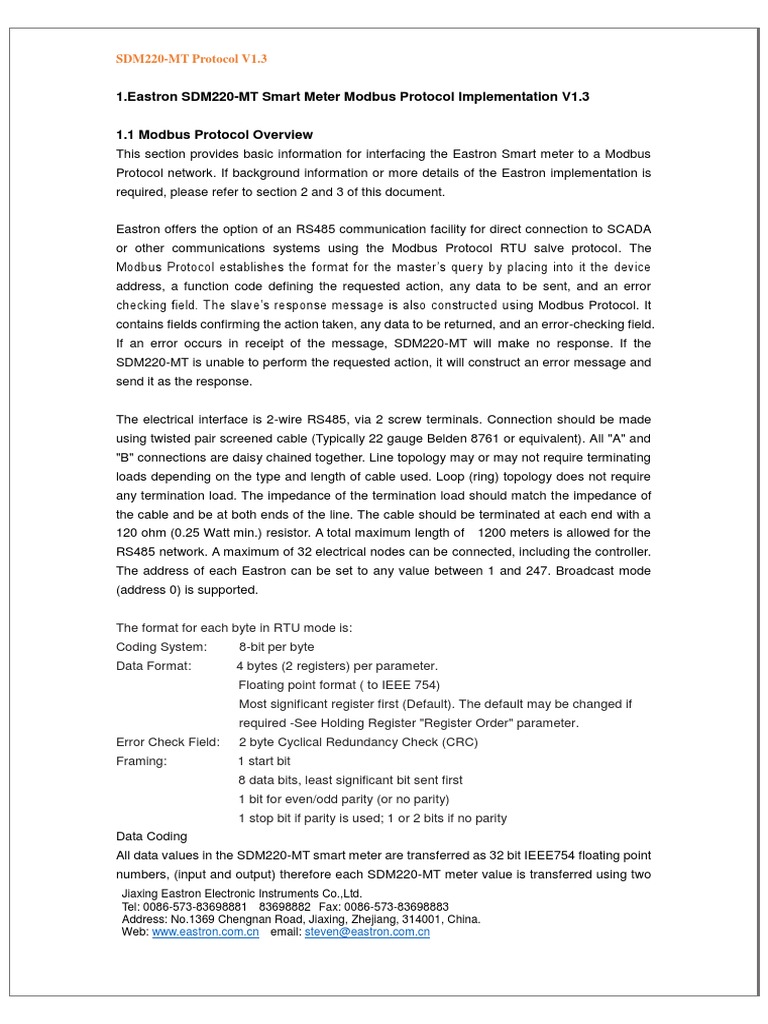 SDM220-MT Modbus Protocol Guide | PDF | Bit | Electronic Engineering