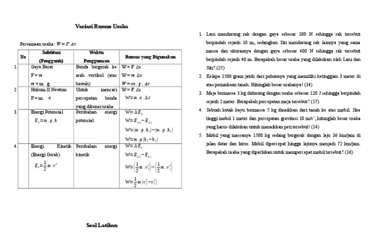 Variasi Rumus Usaha 2 | PDF | Sains & Matematika