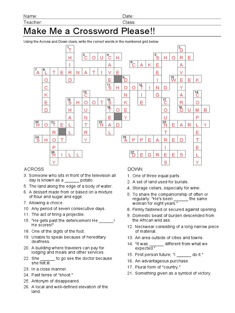 Crossword Puzzle Clues and Answers | PDF | Crossword | Foods