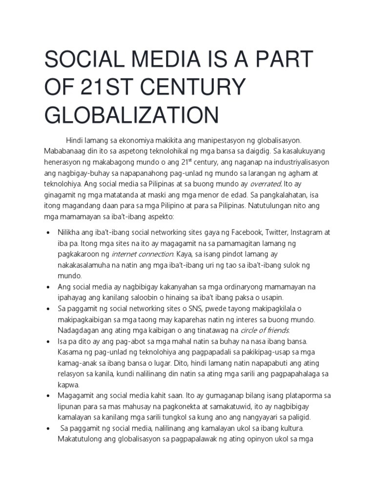 Social Media Is A Part of 21ST Century Globalization | PDF