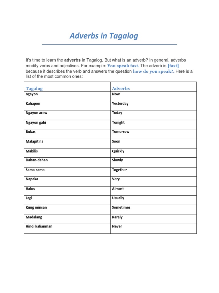 Adverbs in Tagalog | PDF