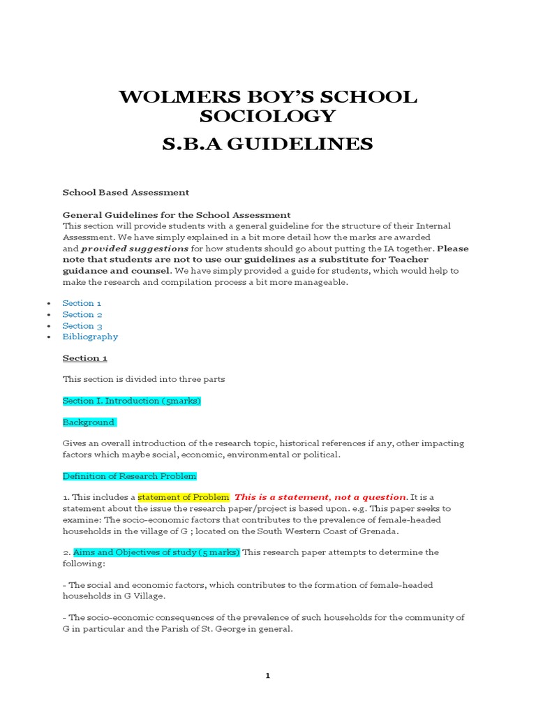 SOCIOLOGY Sba Guide Line | Bibliography | Research Design | Free 30-day ...