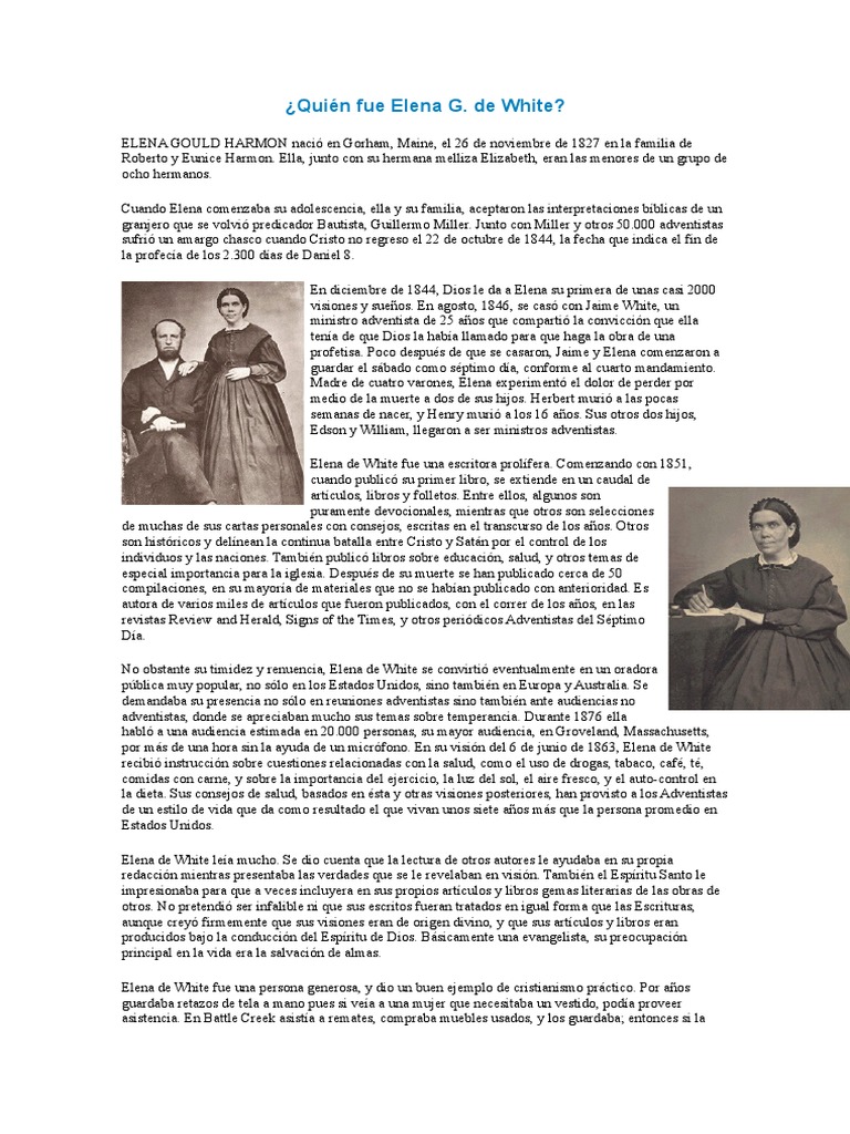 Quien Fue Elena G de White PDF | PDF | Iglesia Adventista del Séptimo ...