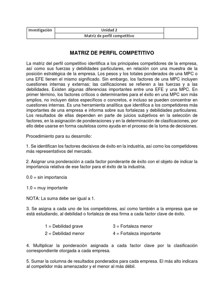 La Matriz Del Perfil Competitivo | PDF | Toma de decisiones | Mercado ...
