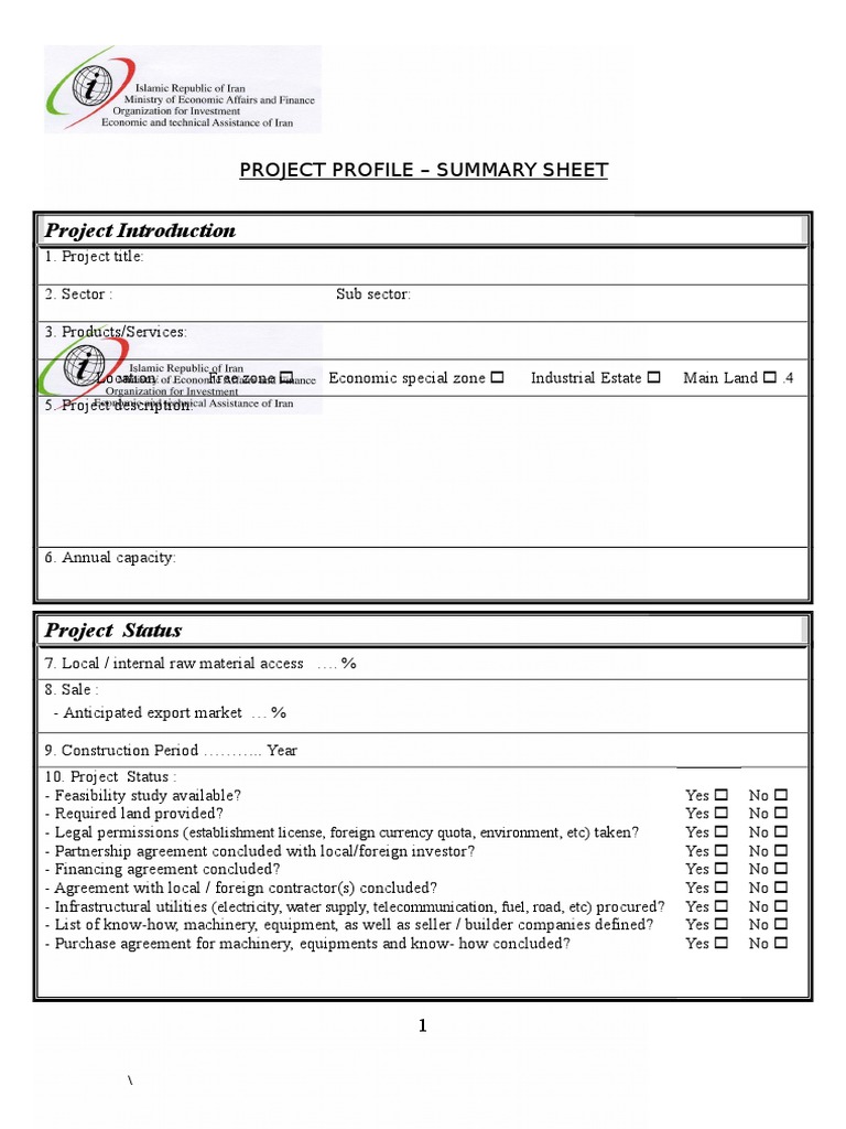 Project Profile Summary Sheet | PDF | Internal Rate Of Return | Euro