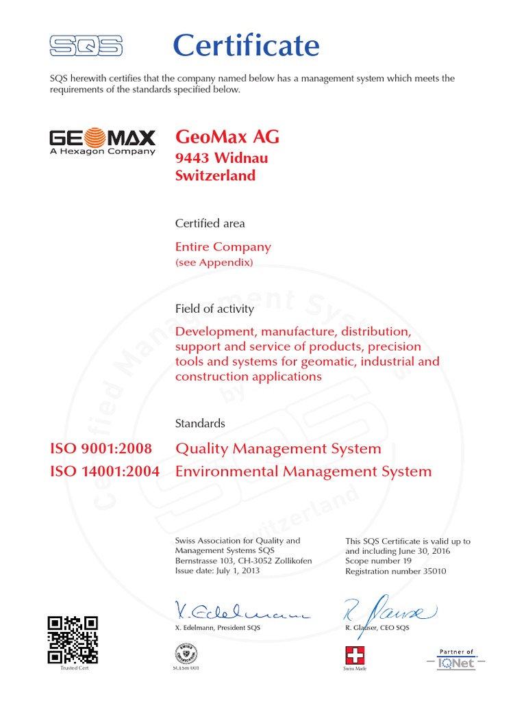 ISO Certificate SQS - en | PDF | Iso 9000 | Production And Manufacturing