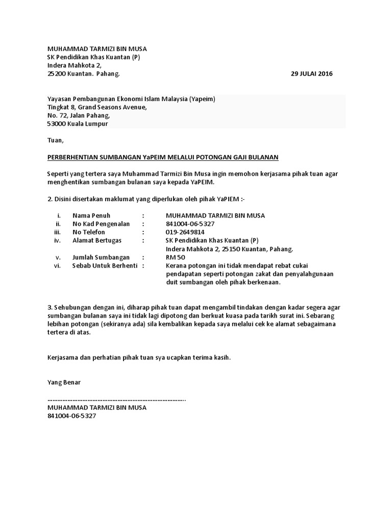 YAPEIM Surat Berhenti | PDF