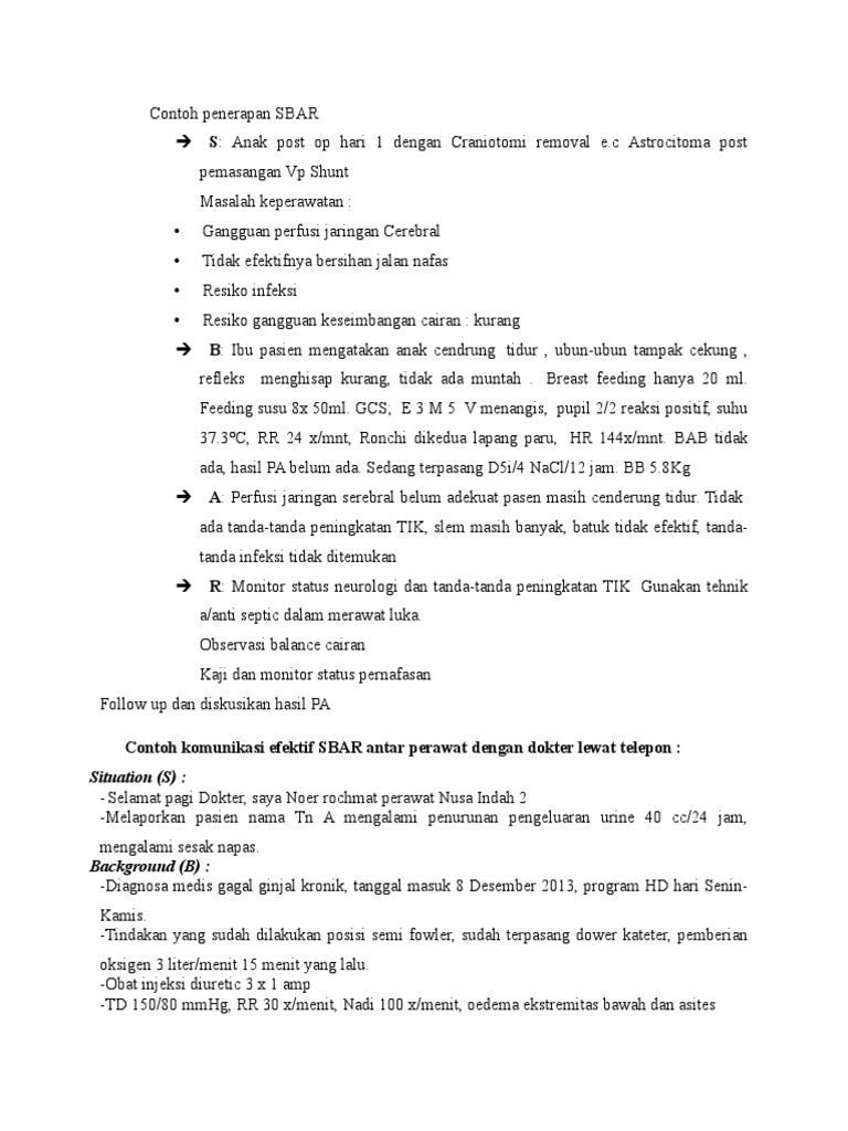 Contoh Penerapan SBAR | PDF