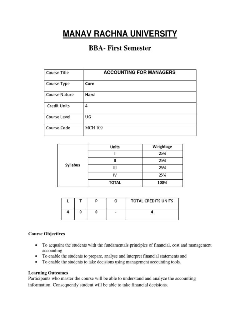Syllabus Accounting For Managers | PDF | Management Accounting | Accounting