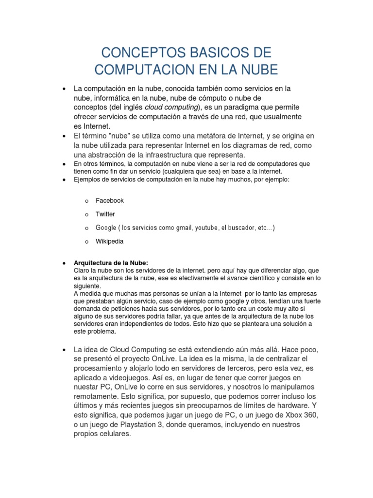 Conceptos Basicos de Computacion en La Nube | PDF | Computación en la nube | Redes de computadoras