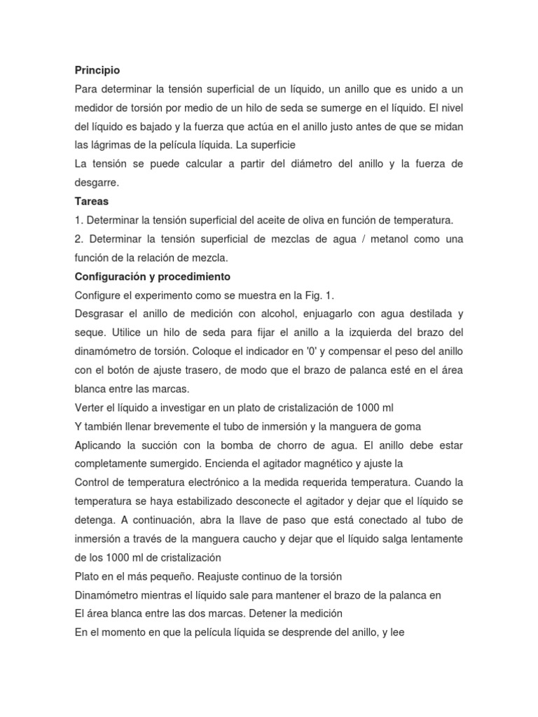 Método Du Nouy | PDF | Tensión superficial | Líquidos
