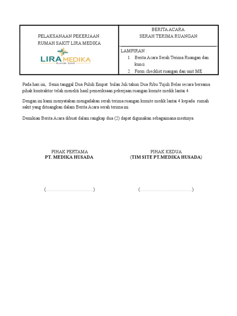 Serah Terima Ruangan RS Lira Medika | PDF | Komputer