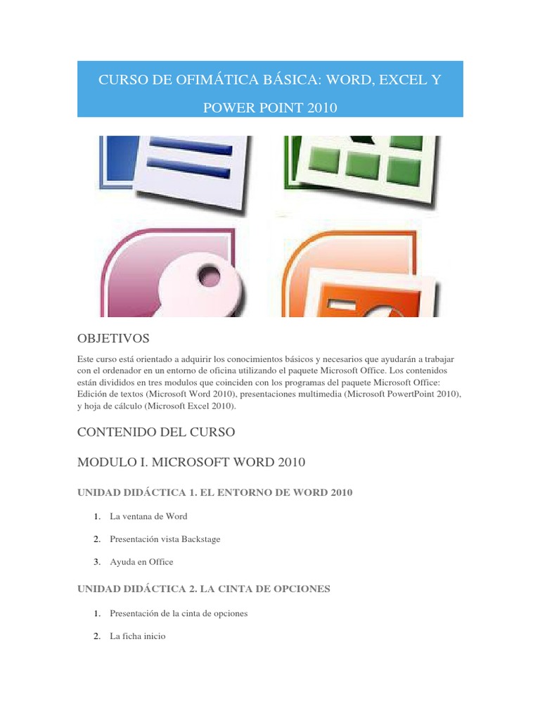 Curso de Ofimática Básica | PDF | Microsoft Excel | Microsoft Word