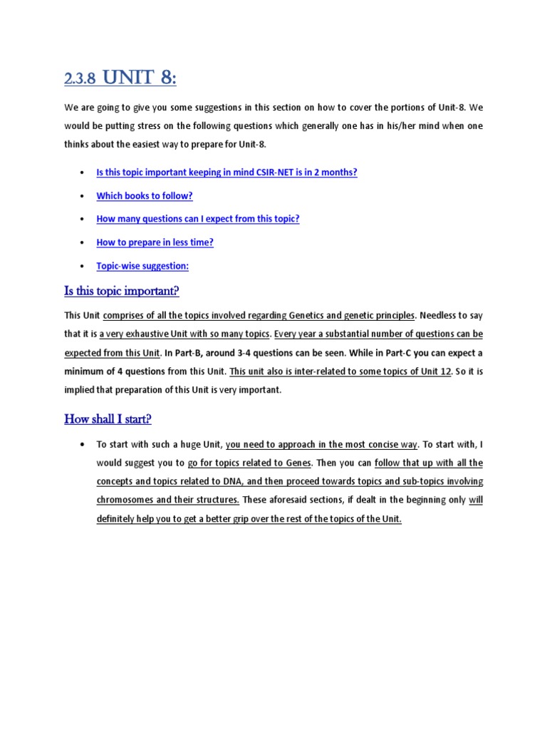 CSIR-NET Unit 8 Genetics Guide | PDF | Dominance (Genetics) | Zygosity