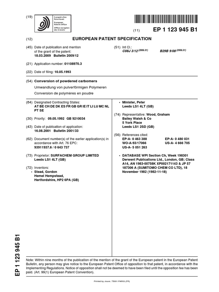 European Patent Specification: Printed by Jouve, 75001 PARIS (FR) | PDF ...