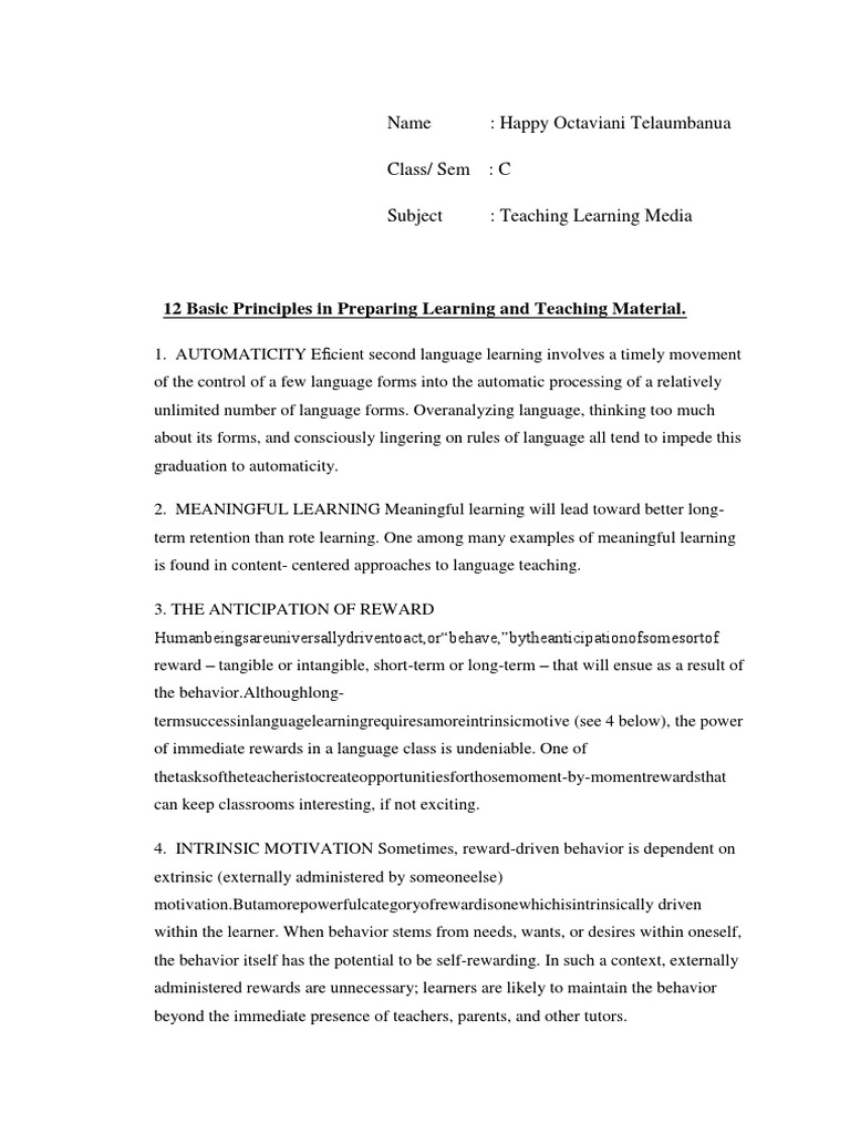 12 Basic Principles in Preparing Learning and Teaching Material | PDF ...