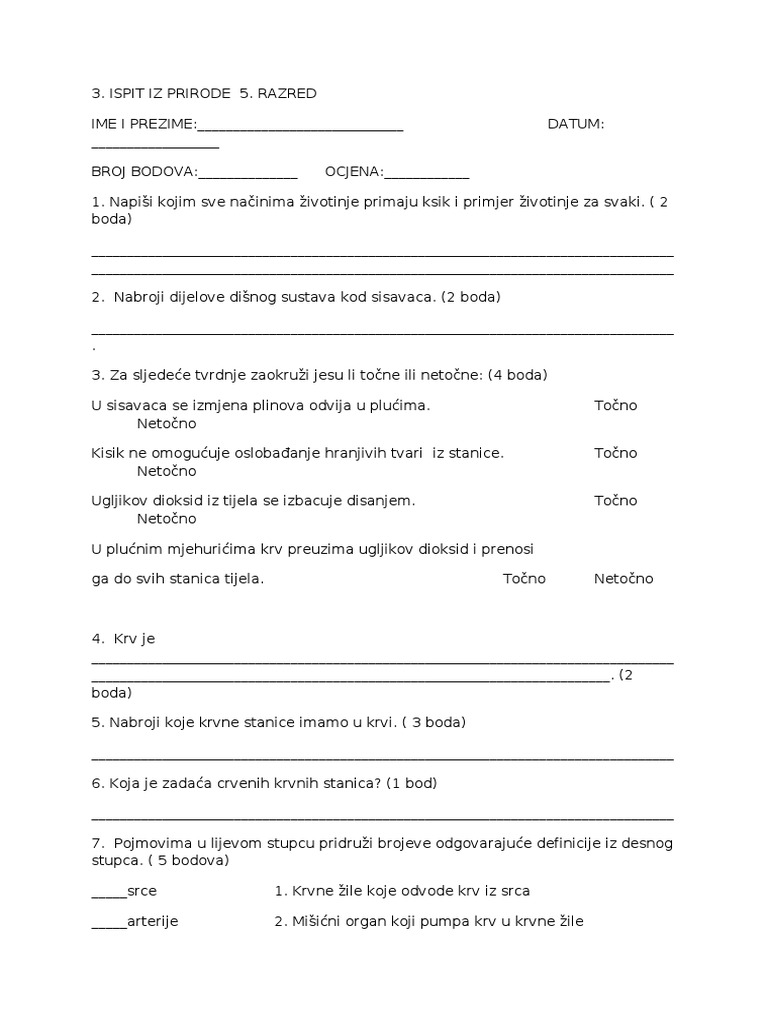 Priroda 5 Ispit 3 | PDF