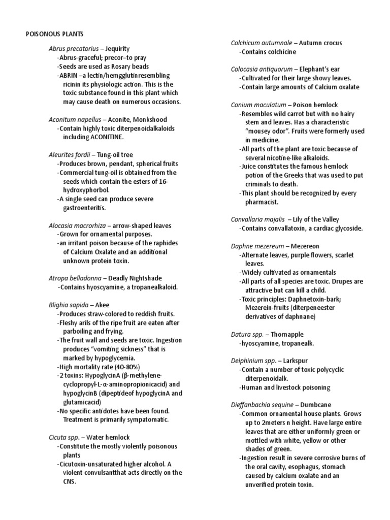 Poisonous Plants | PDF | Horticulture And Gardening | Toxicology